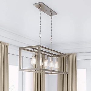 Home Decorators Collection 7965HDCDI Boswell Quarter 5-Light Brushed Nickel Island Chandelier Weathered Wood Accents