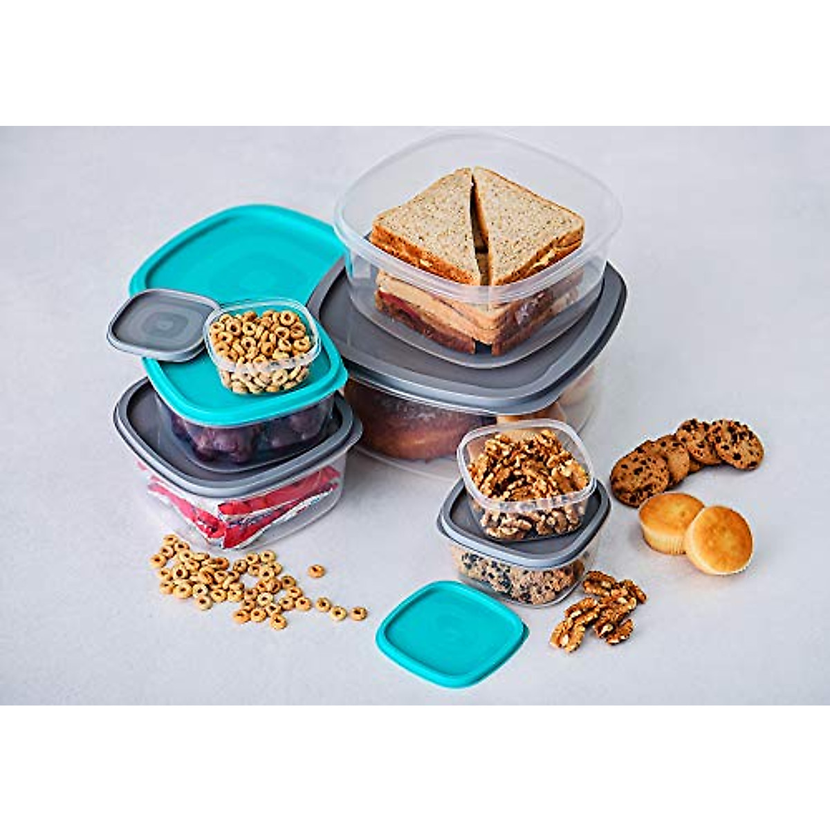 LIVIVO 7pc Stacking Food Storage Containers Set with Fitted Colourful Lids for Freshness, Space-Saving Tubs for Organising Cereals, Pasta, Rice and Other Dry Goods, Craft Materials etc