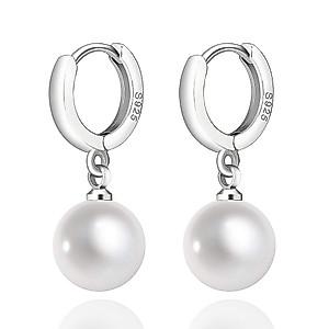 Jugalstar 925 Sterling Silver Hoop Earring Hypoallergenic Pearl Drop Dangle Earrings for Woman of Birthday Gifts