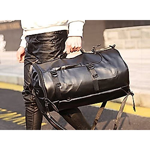 Leather Travel Duffel Bags For Men Chao Ran Black College School Student Backpack Waterproof Airplane Carry On Bags For Business 3 Usage As Handbag, A Shoulder Bag And Backpack
