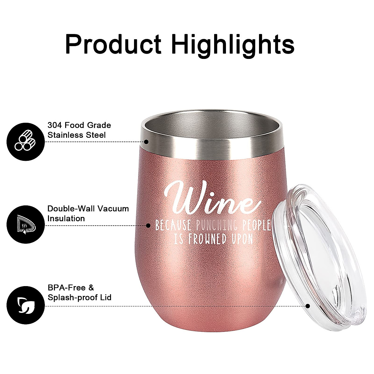 GINGPROUS Funny Wine Tumbler Cupcake Wine Socks Gift Set for Women, Funny Birthday Gift for Her, Friend BFF, Mom, Wife, Sister, Aunt, Coworker, 12 Oz Wine Tumbler with Lid, Opener, Stopper, Rose Gold