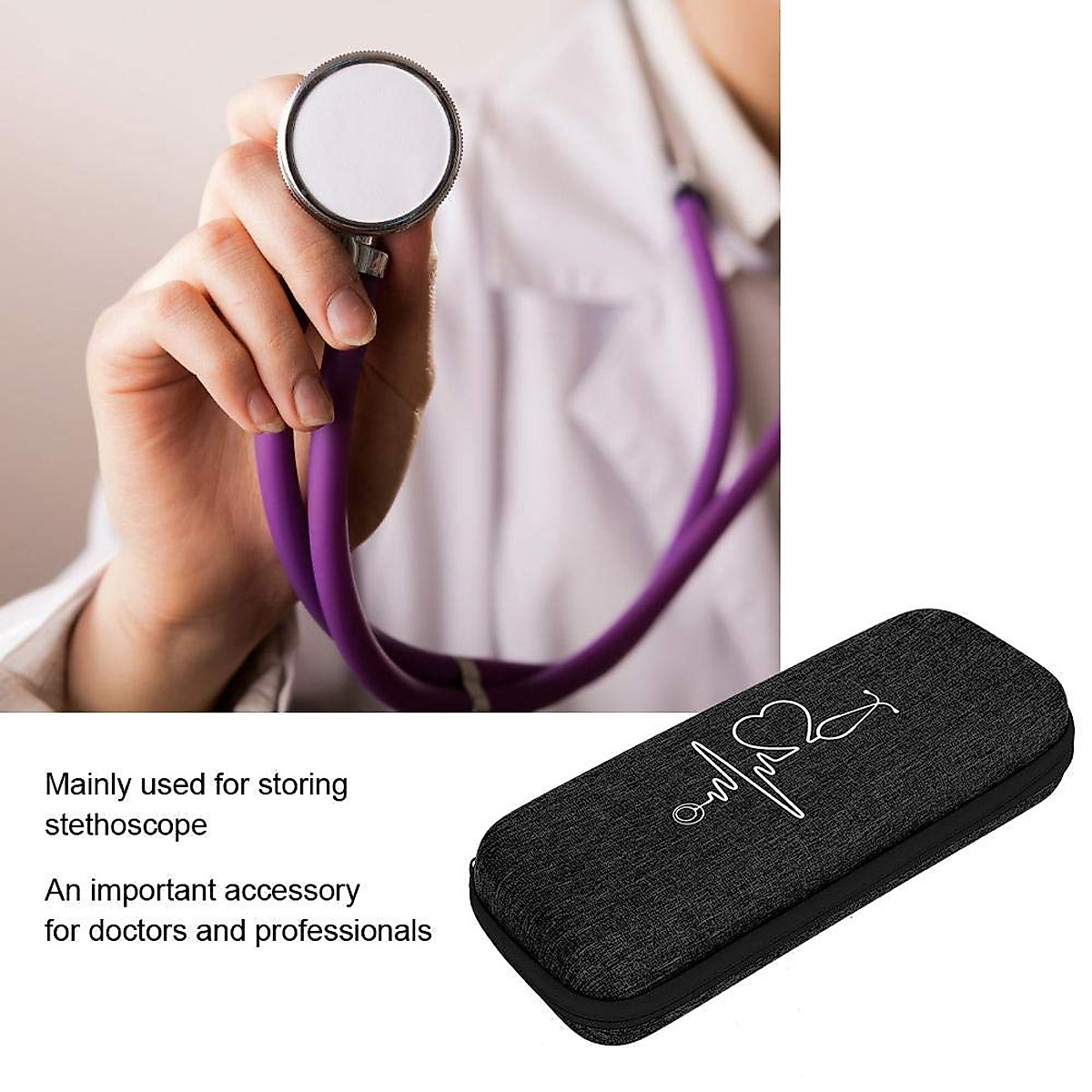 xuuyuu Stethoscope Organizer,Shockproof Stethoscope EVA Storage Case Portable Stethoscope Travel Carrying Bag With Inner Mesh Pocket For Stethoscope (Black)