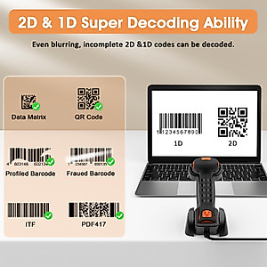 Symcode Bluetooth 2D QR Barcode Scanner with Stand,Industrial Dustproof and Waterproof 3 in 1 Compatible with Bluetooth & 2.4GHz Wireless & Wired Connection with Vibration Alert