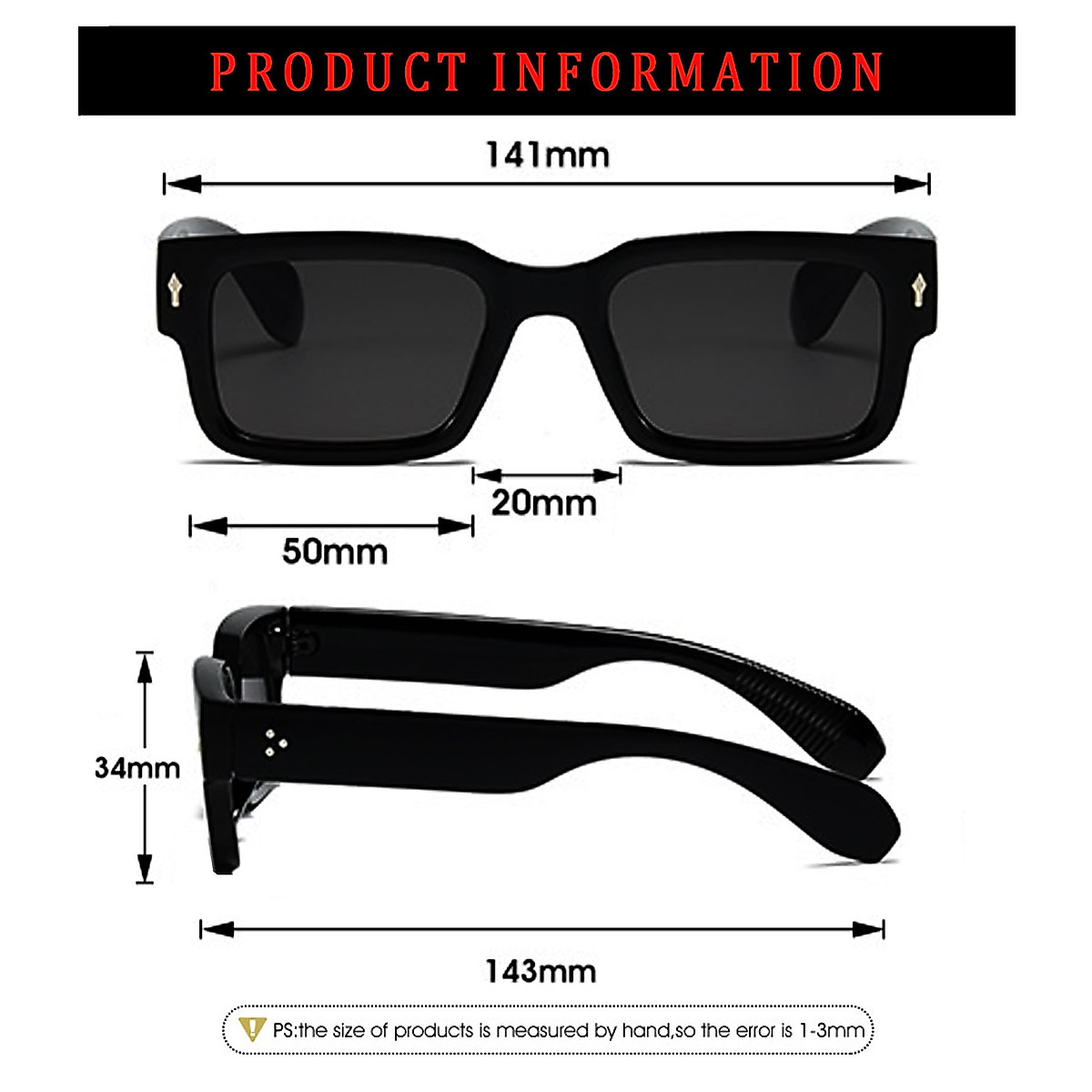 ZIMUSUN Square Frame Sunglasses for Women Men Trendy Chunky Rectangle Sun Glasses Black Shades(A1 Black/Grey)