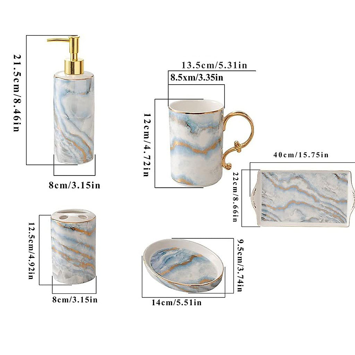 Soap Dispenser Accessories Set -6 Pieces Counter Top Bath Set Includes Soap Dispenser Toothbrush Holder Tumblers Soap Dish and Tray, Ceramic Soap Dispenser