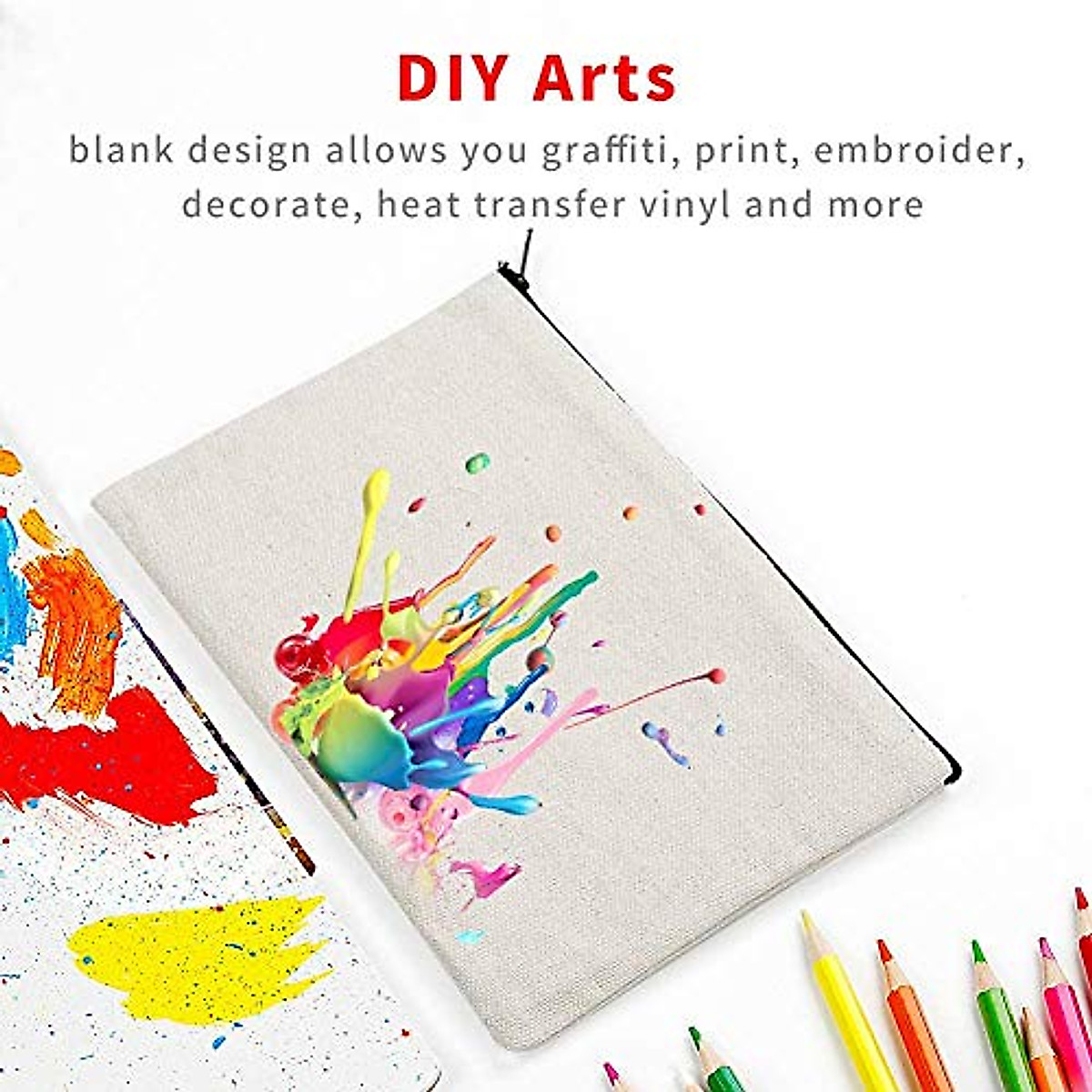 BYETIVE 9.5"×6.5" Canvas Zipper Bag Reusable Cotton Canvas Zipper Pouch Blank DIY Craft Canvas Bag Bulk for Painting Cosmetic Bag Makeup Toiletry Bag Pencil Case Pouches 10 pack