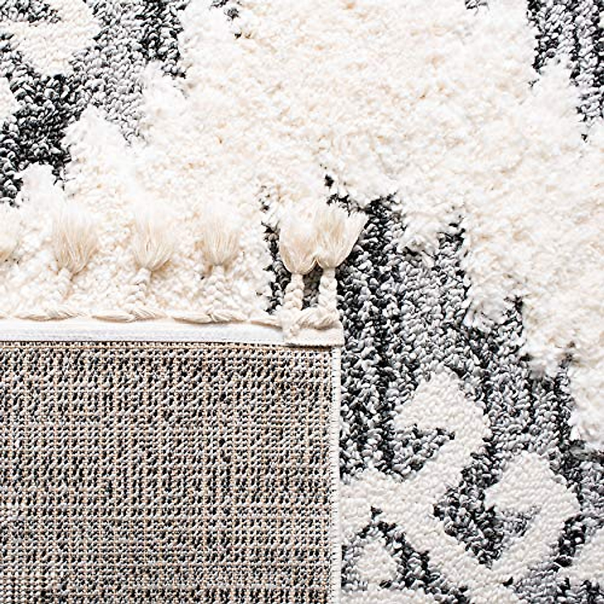 SAFAVIEH Moroccan Tassel Shag Collection 8' x 10' Ivory/Grey MTS652F Boho Non-Shedding Living Room Bedroom Dining Room Entryway Plush 2-inch Thick Area Rug