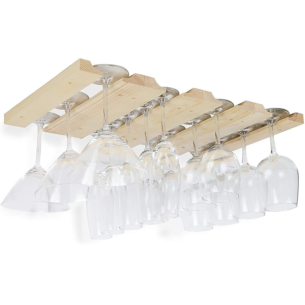 Rustic State Vigo 4 Sectional Adjustable Under Cabinet Mount Wood Stemware Rack Hanging Shelf Glassware Holder Bar Organizer with up to 12 Wine Glass Storage 11 Inch Deep Natural