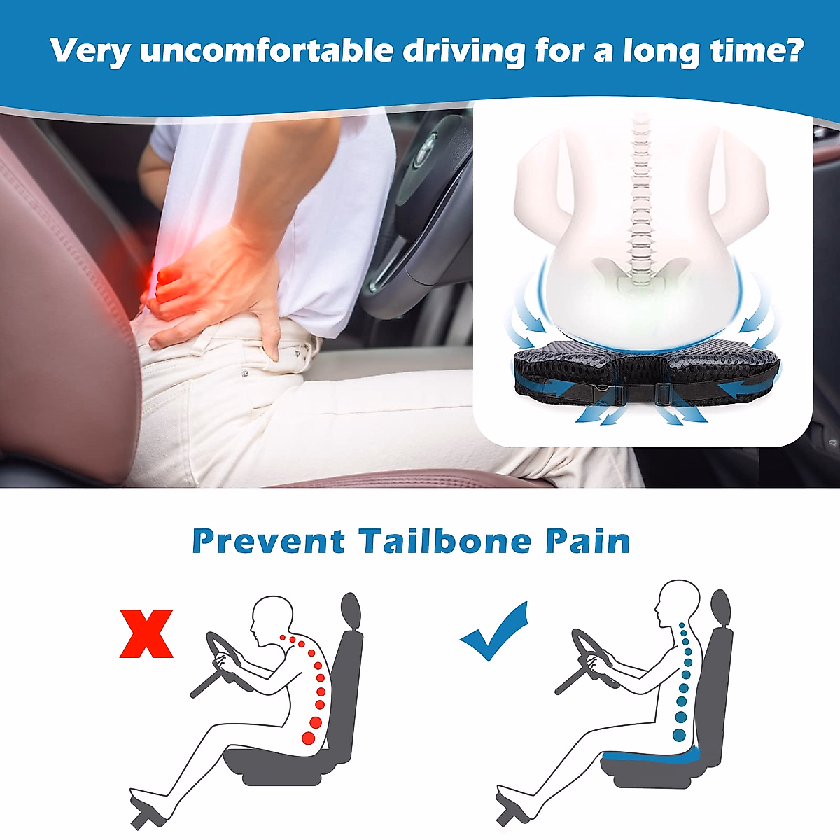 Baudelio Car Wedge Seat Cushion - Seat Cushion for Driving with Larger Size. Memory Foam Cushion for Tailbone Pressure Relief.Booster Seat Cushion for Cars, Trucks,Vehicles & Office Chair