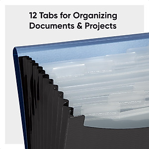 Smead Poly Frequency Expanding File, 12 Pockets, Flap and Cord Closure, Letter Size, Blue/Black (70863)