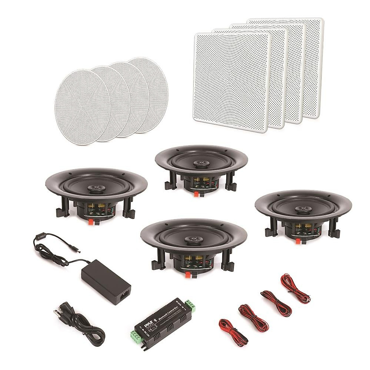 Pyle 8” 4 Bluetooth Flush Mount in-Wall in-Ceiling 2-Way Speaker System & Tweeter Stereo Sound 4 Ch Amplifier 250 Watt (PDICBT286) & Bluetooth Receiver Wall Mount - in-Wall Audio Control Receiver