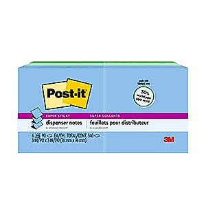 Post-it Super Sticky Pop-up Notes, 3x3 in, 6 Pads, 2x the Sticking Power, Poptimistic, Bright Colors, Recyclable (R330-6SST)