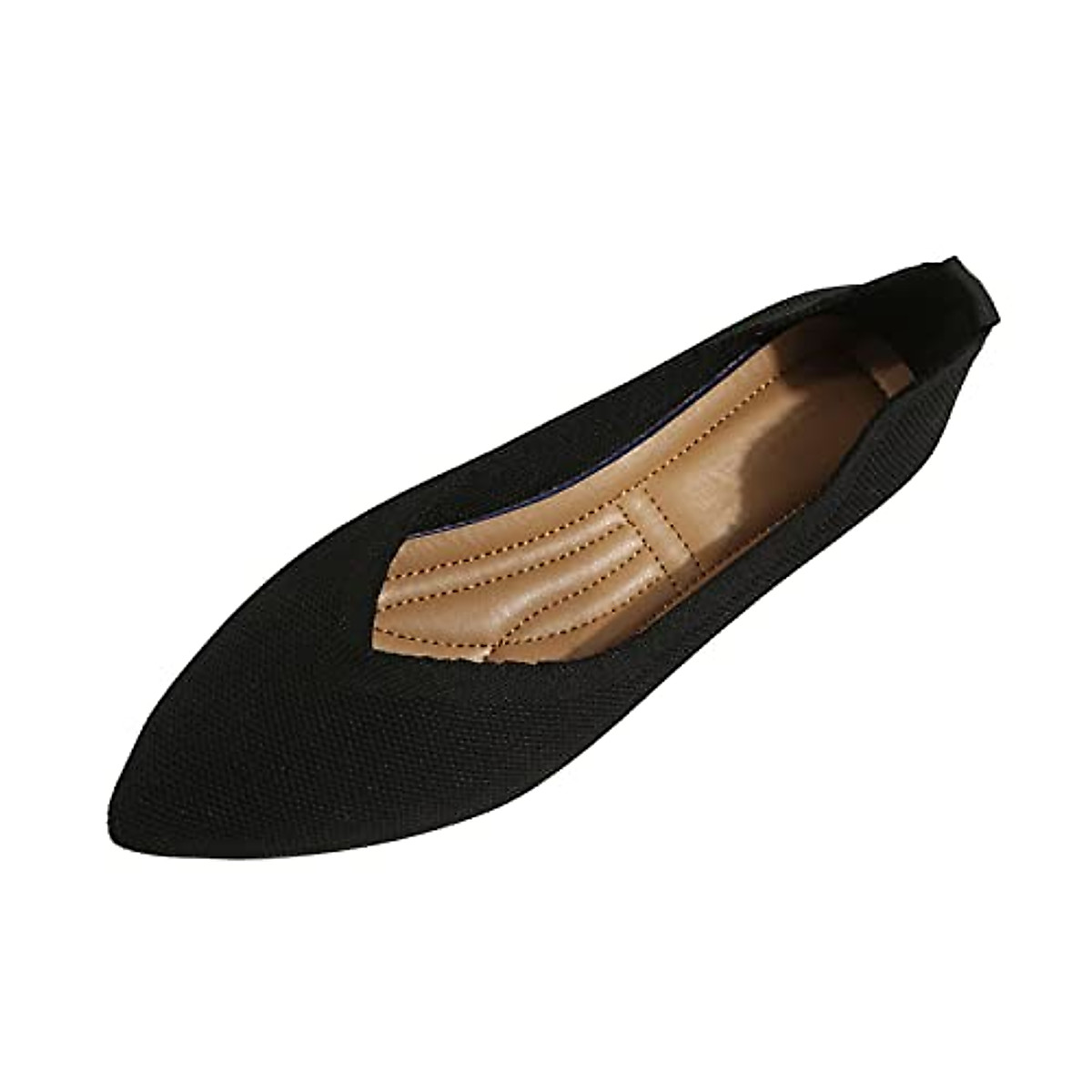 Ladies Fashion Solid Color Breathable Knitted Mesh Pointed Shallow Comfortable Flat Casual Shoes Flat Flip Flops Women (Black, 8)