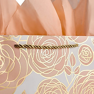 SUNCOLOR 13" Rose Gold Large Gift Bag with Card and Tissue Paper
