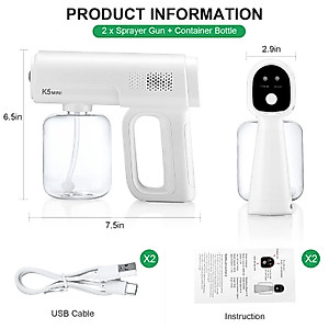 Kittmip 2 Pack Rechargeable Atomizer Sprayer Gun Handheld Nano Spray Cordless Disinfectant Steam Large Capacity Electric Fogger Machine Disinfection for Car School Home Hotel