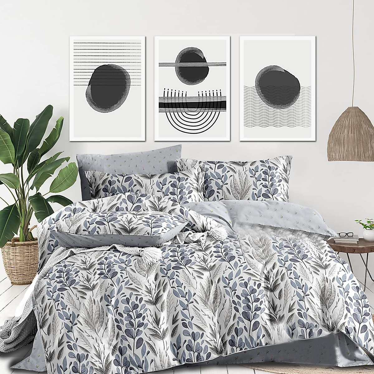 Helthep Floral Duvet Cover Queen Size, Soft Queen Duvet Cover Set, 3 Piece Double Brushed Queen Size Duvet Covers with Zipper Closure, 1 Duvet Cover 90x90 inches and 2 Pillow Shams