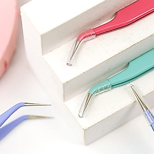 MAXLEAF 2pcs Stainless Tweezers Straight Curved Tweezers for Stickers Eyelash Extensions Precision Electronics Nail Rhinestone Jewelry, Scrapbooking Tools (Purple)