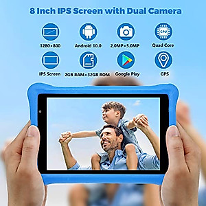 dxmart 32GB,Kids Tablet 8 inch Android 10.0 2GB RAM Quad Core 1280×800 IPS Display Parental Control Kids App Pre-Installed GMS Dual Cameras Kid-Proof Case YouTube Neflix (Blue)