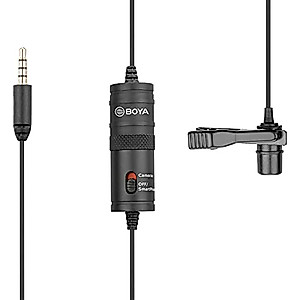 BOYA BY-M1 3.5mm Electret Condenser Microphone with 1/4" adapter for Smartphones iPhone DSLR Cameras PC