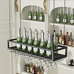 Wine Rack Black Metal Wine Bottle Holder ， Ceiling Hanging Iron Stemware Glasses Shelf Home Bar Creative Wall Mounted Floating Organizer Storage Shelves (Size : 60x25x20cm)