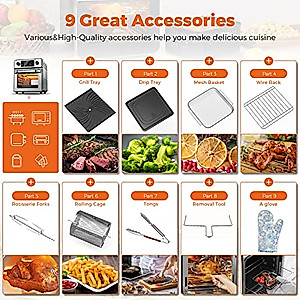 Air Fryer Oven Combo 10-in-1: Airfryer Toaster Oven Combo - 1700W Large Airfryer Convection Oven Countertop Combo with Rotisserie | Dehydrator, 16 Quart (AF520T-16Q)