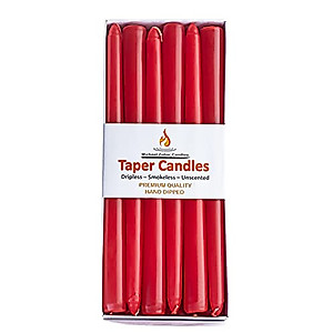 Michael Zohar Candles-12 Pack red Taper Candles-10 Inch Dripless Unscented red Candle Sticks - Ideal for Weddings, Romantic Dinner-8 Hour Burn Time