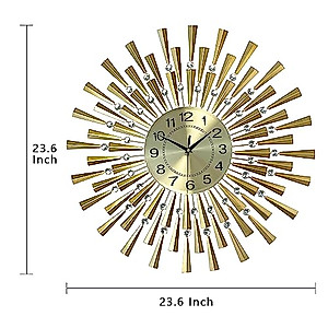 SHUNZY Large Wall Clocks for Living Room Decor Modern Gold Silent Wall Clock Battery Operated Non-Ticking for Bedroom Kitchen Office Home Decorative 24 Inch Retro Crystal Clocks Wall Decor for House