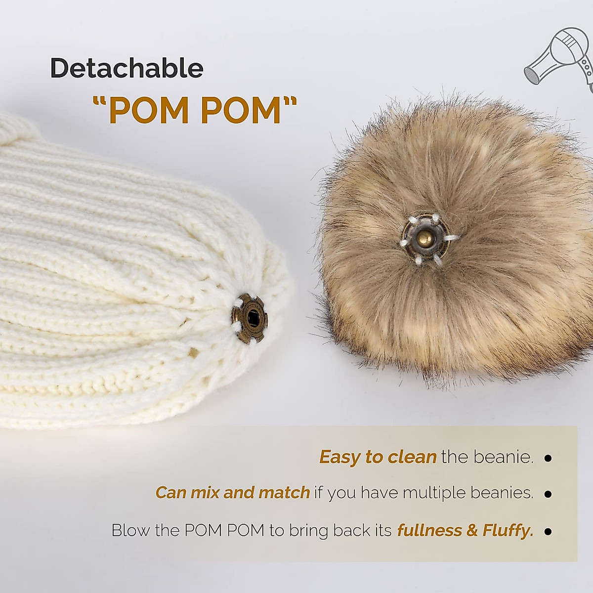 FURTALK Womens Winter Knitted Beanie Hat with Faux Fur Pom Warm Knit Skull Cap Beanie for Women