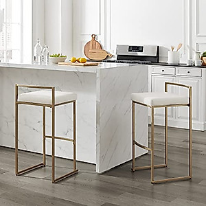 Crosley Furniture Harlowe Bar Stool, Set of 2, Creme and Gold