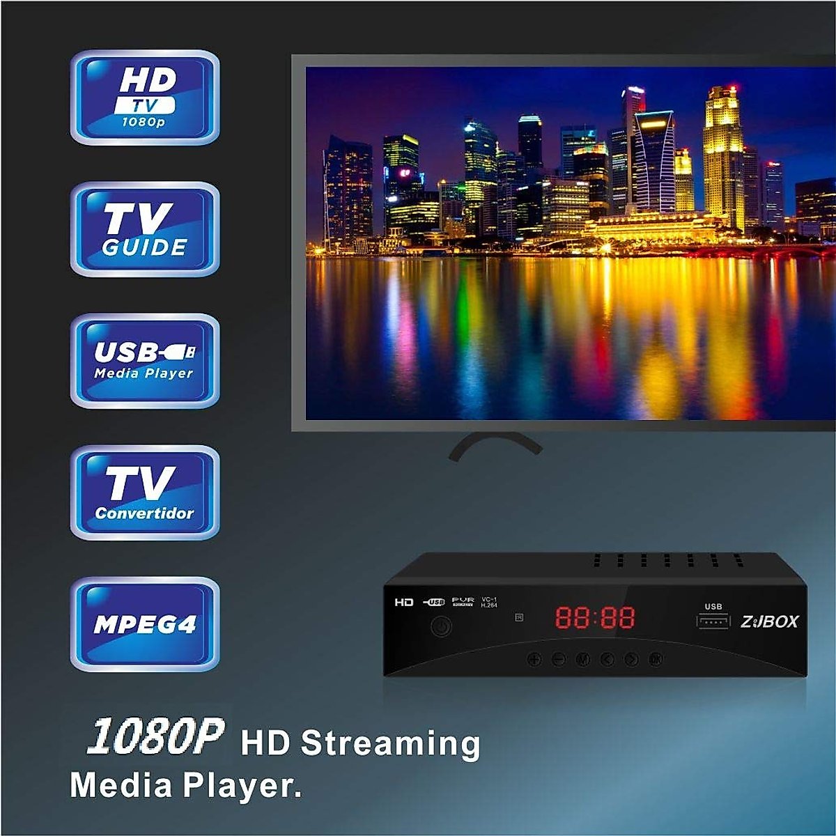 Digital TV Converter Box, ATSC Cabal Box - ZJBOX for Analog HDTV Live1080P with TV Recording&Playback,HDMI Output, Timer Setting TV Tuner Function Set Top Box Digital Channel Free