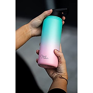 Milu Stainless Steel Drinking Bottle 500ml, 750ml, 1000ml (+3 Lids) - Thermos Bottle with Straw, Water Bottle, For Hot, Cold & Carbonated Drinks (Mint Pink, 1l)