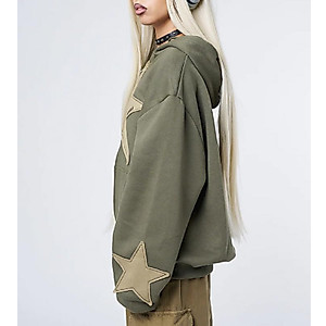 Womens Y2K Long Sleeve Hoodies Zip Up Star Graphic Track Jackets Hip Hop Harajuku Oversized Sweater Sweatshirts