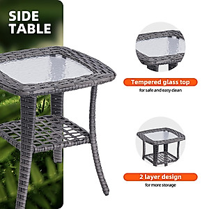 HOOOWOOO Outdoor Patio Furniture Sets 7 Pieces Patio Conversation Sets Weather Resistant Wicker Sofa Seating Set with 42" Fire Pit Swivel Rocking Chairs for 5 Persons Outside,Orange Red