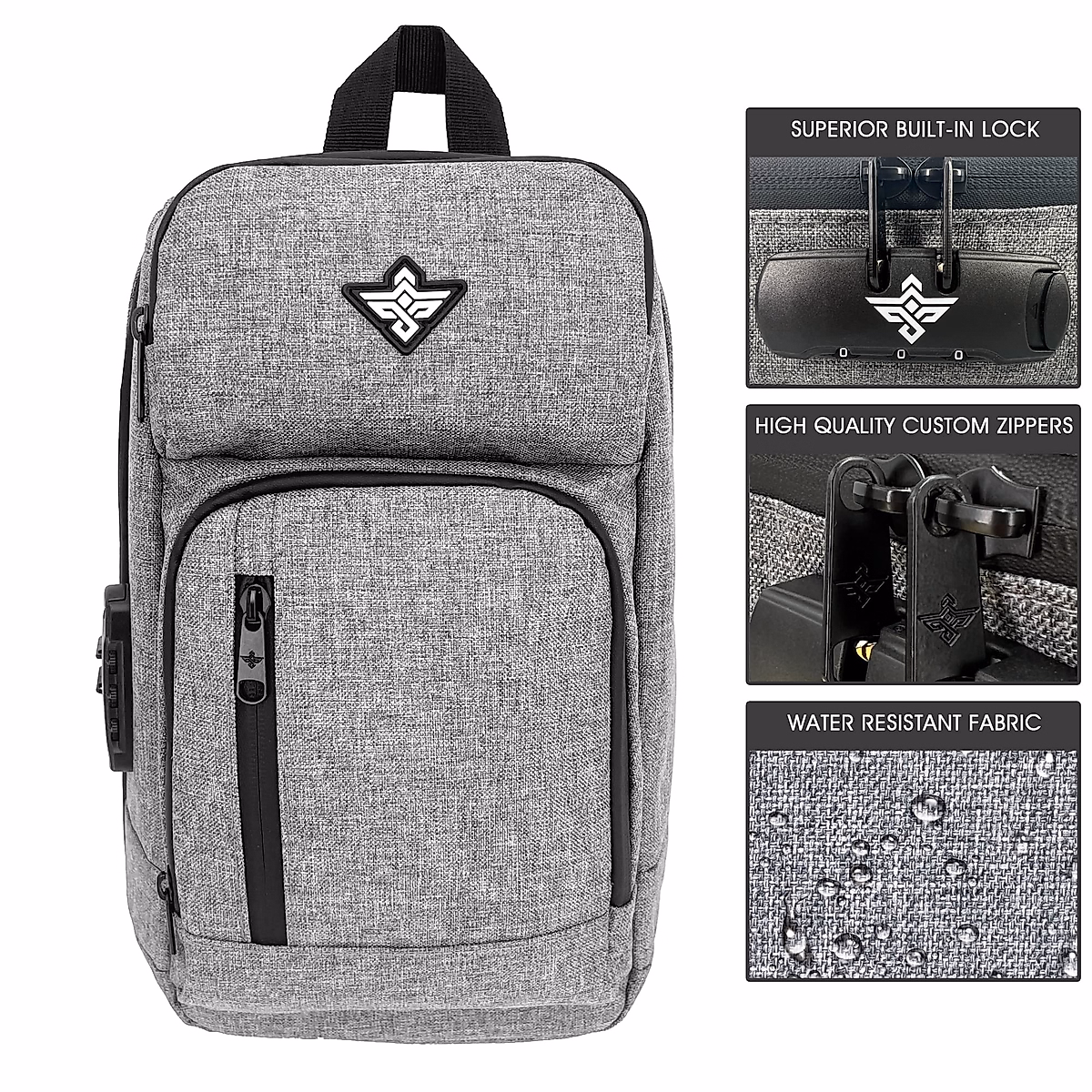 Erozul Equinox Sling Backpack Anti Theft Combination Lock Chest Shoulder Bag Waterproof Crossbody Casual Daypack (Black)