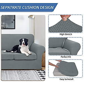 JIVINER 3 Pieces Couch Covers for 2 Cushion Couch Stretch Sofa Slipcover with 2 Extra Large Seat Cushion Covers Thick Fitted Loveseat Sofa Covers for Living Room (XL Loveseat, Light Gray)