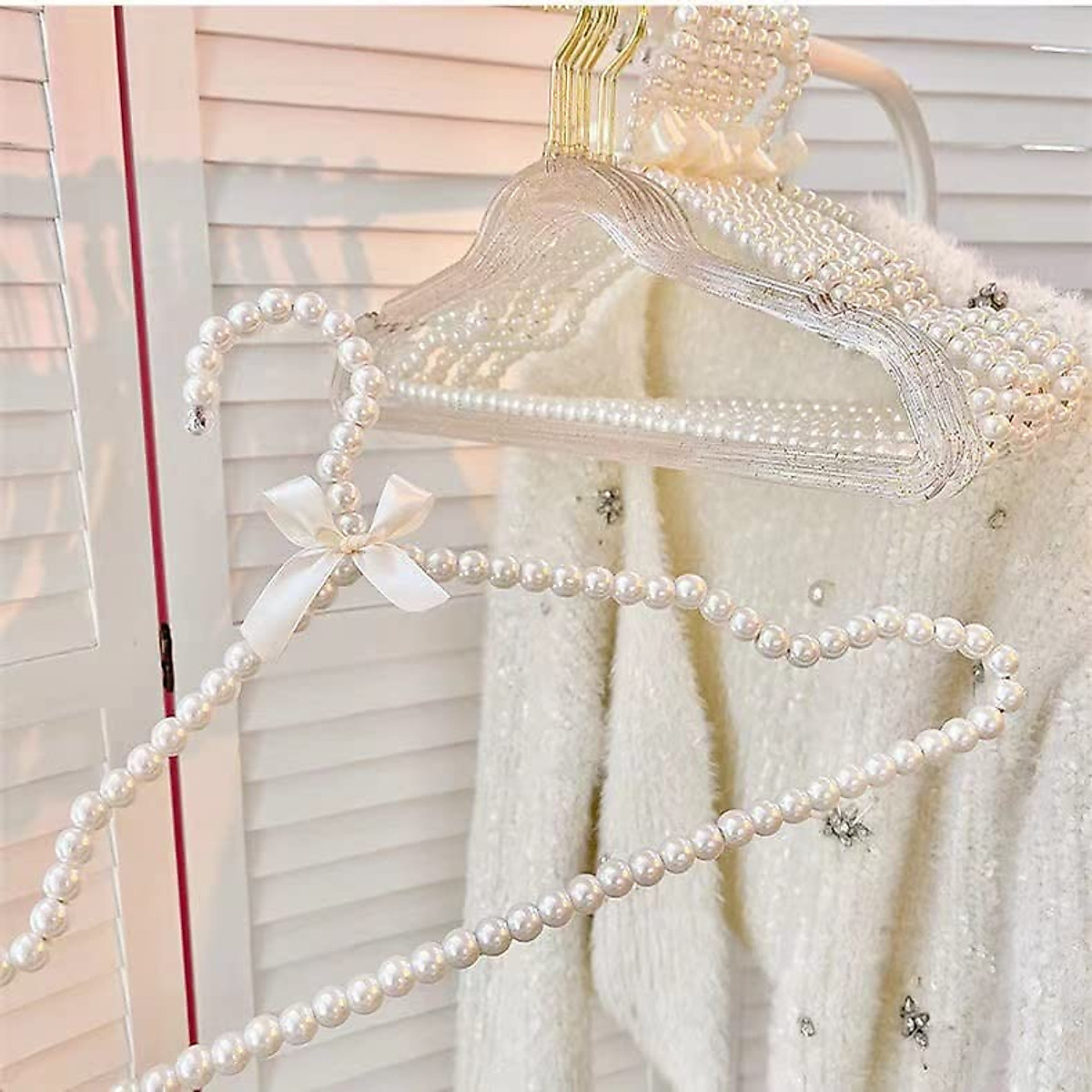 QTMY 20 Pack White Pearl Bow Clothes Hanger for Bride Wedding Dress,Shirt Bra Clothing Hangers (20 Pack)