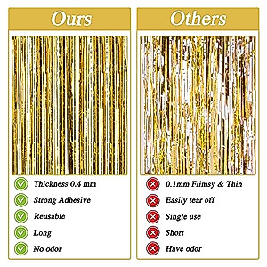 RUBFAC 3pcs 3.3x8.2 Feet Gold Fringe Backdrop Curtains,Tinsel Streamers Birthday Party Decorations,Fringe Backdrop for Birthday Women Bachelorette Wedding Party Decor