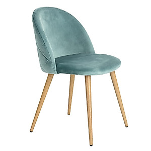 FurnitureR Upholstered Velvet Dining Chair Mid Back Armless with Wood Legs for Home Kitchen Bedroom Living Room, Set of 1, Aqua