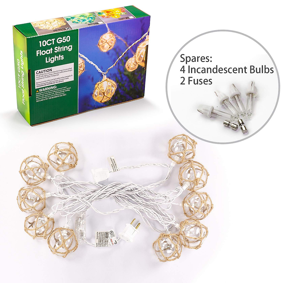 Nautical Fish Float String Lights Outdoor, Beach String Lights Set of 10 Clear G50 Ball Nautical Float Lights String for Room Wall Decor Outdoor Patio Decorations