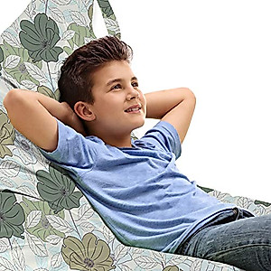 Ambesonne Floral Lounger Chair Bag, Demonstration of Botanical Themed Pastel Colored Roses Along Faded Leaves, High Capacity Storage with Handle Container, Lounger Size, White Laurel Green