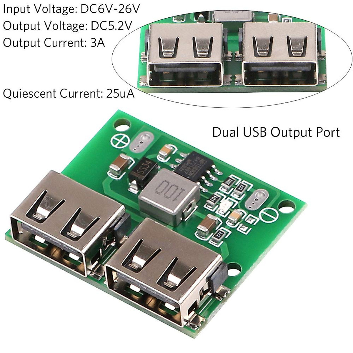 MakerHawk 4pcs USB DC-DC Voltage Buck Regulator Step Down Power Supply Module 9V 12V 24V to 5V Dual USB Output Buck Voltage Board 3A 6-26V Car Charge Charging Regulator