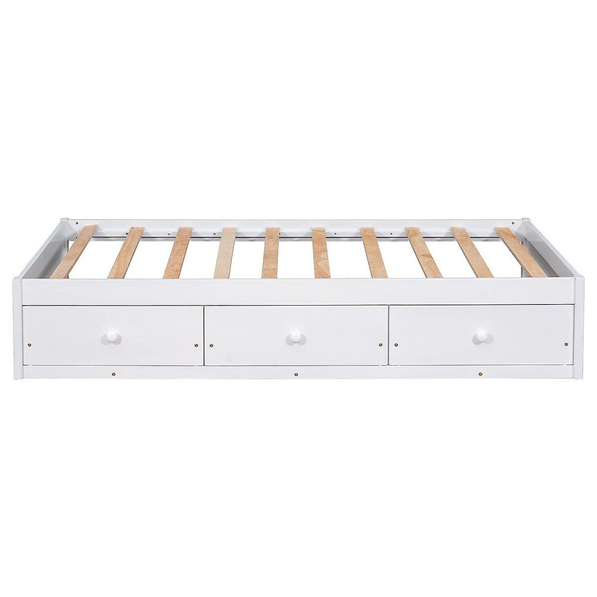 SOFTSEA Twin Size Bed Frame with 6 Storage Drawers, Wood Twin Platform Bed with Storage and Wood Slat Support, No Box Spring Needed, Twin Daybed Frame for Bedroom Living Room(White)