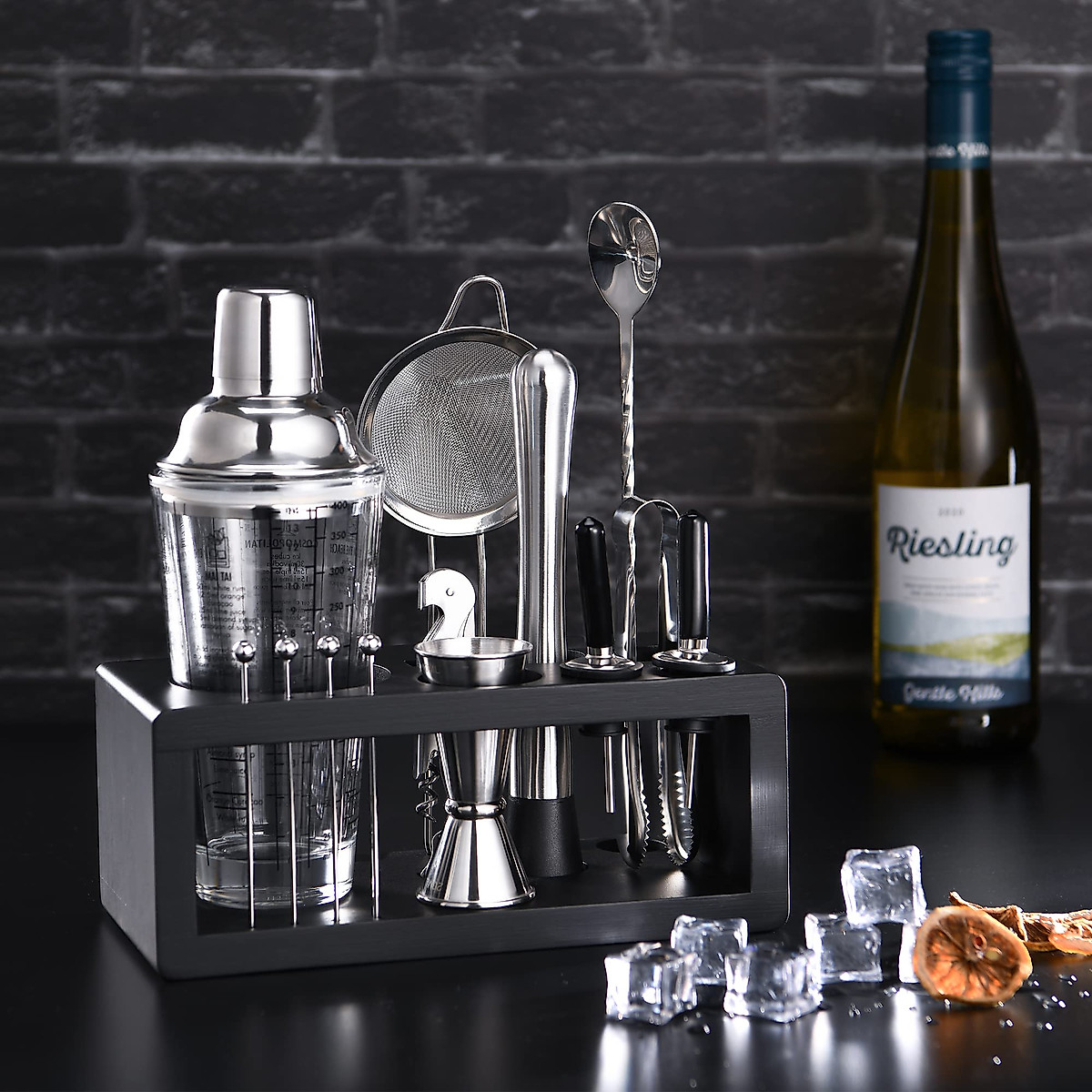 TAHAILIN Cocktail Shaker Set with Stand,Martini Shaker Printed with Recipes,13-Piece Bartender Kit,Professional Bar Tools Bartending Set,Home Bar Set,Drink Mixing.