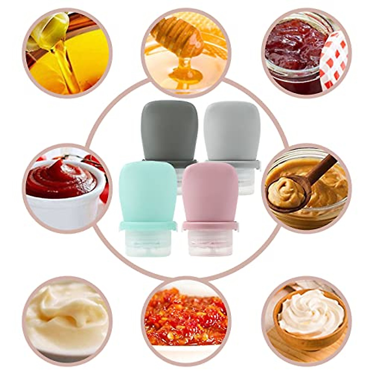 TACYKIBD 4Pcs Squeeze Salad Dressing Bottles, Leakproof Mini Sauce Condiment Bottles and Portable Dressing for Lunch with Bandage, Salad Dressing to Go Container with 2Pcs Cleaning Brush (38ml)