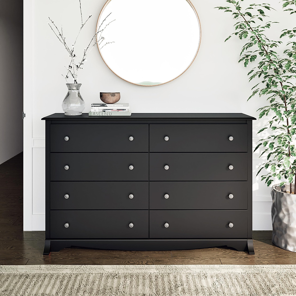 Prepac Sonoma 8 Drawer Double Dresser for Bedroom, Wide Chest of Drawers, Bedroom Furniture, Clothes Storage and Organizer, 17.25" D x 59" W x 37" H, Black, BDC-6338