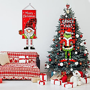 Christmas Decorations-Hanging Xmas Ornaments,Buffalo Plaid Christmas Door Decorations 4PCS,Xmas Banner Flag Sign for Porch Window Wall Mantle Party Yard,45x18IN