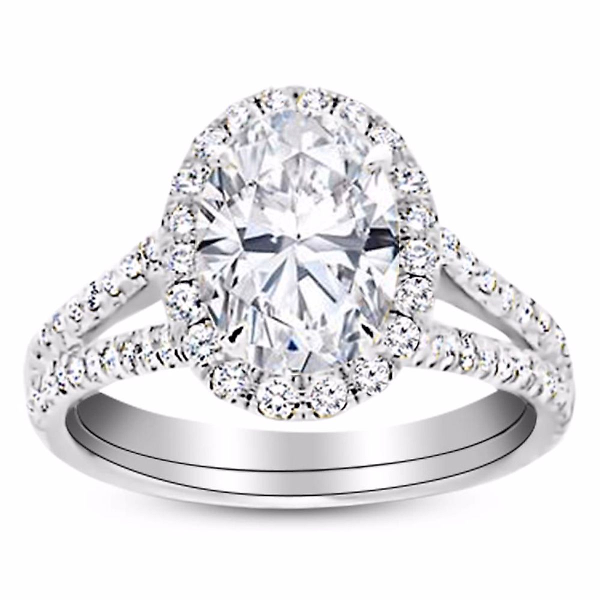 Houston Diamond District - Platinum 2.75 Carat LAB GROWN IGI CERTIFIED DIAMOND Split Shank Oval Cut Diamond Engagement Ring (D-E Color VS1-VS2 Clarity 2 Ct Center) | 10 7 4