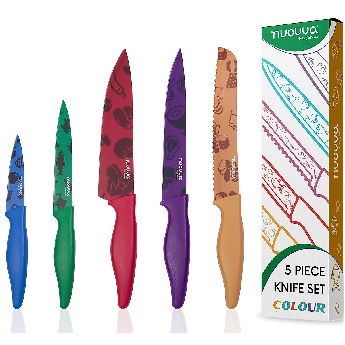 nuovva Sharp Kitchen Filleting Knives – 5pcs Copper Kitchen Knives – Black Non Stick Blades