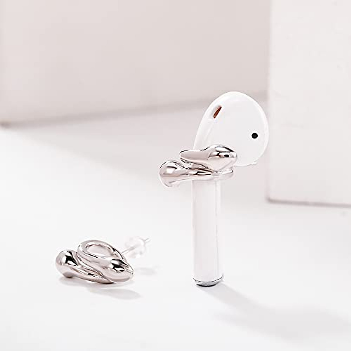 Anti-lost INS style snake earrings 925 silver hypoallergenic wireless earphone holder, suitable for Airpods 1/2/3 (Silver)