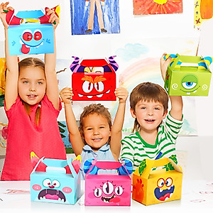 Skyygemm 48 Pcs Monster Treat Boxes Colorful Paper candy boxes Snack Goodie boxes Monster Party Favor Boxes with Handle for Kids Birthday Baby Shower back to school Party Supplies